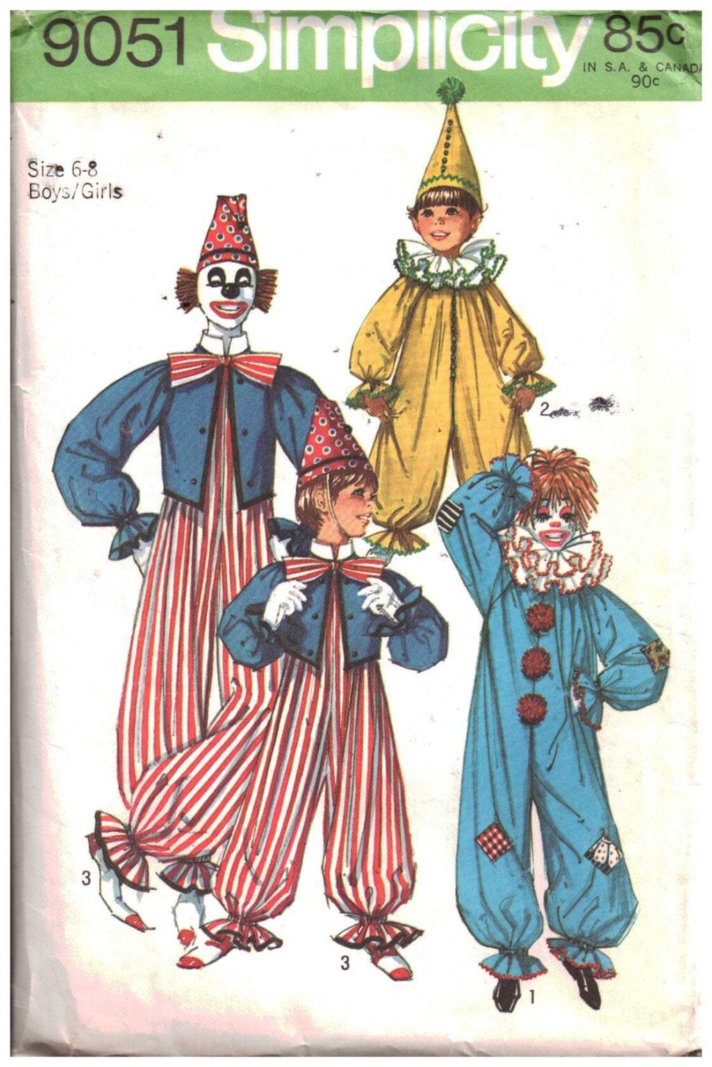 Simplicity 9051 Boy, Girl's Clown Costumes Size: 6-8 Used Sewing Pattern