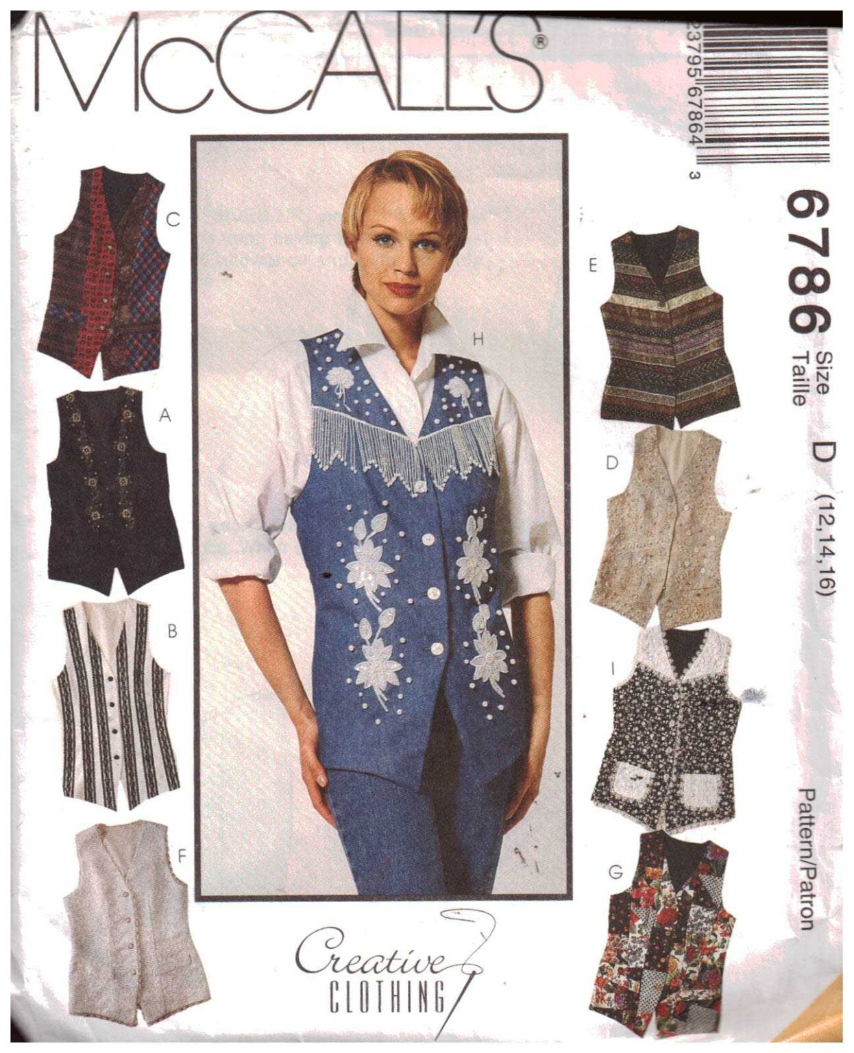 McCall's 6786 Vests Size: B 8-10-12 Used Sewing Pattern