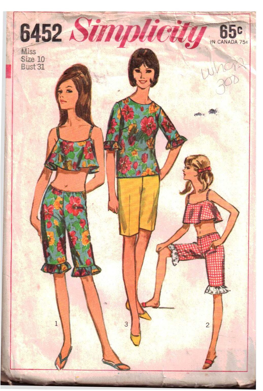 Simplicity 6452 Overblouse, Top, Pants Size: 10 Bust 31 Used Sewing Pattern
