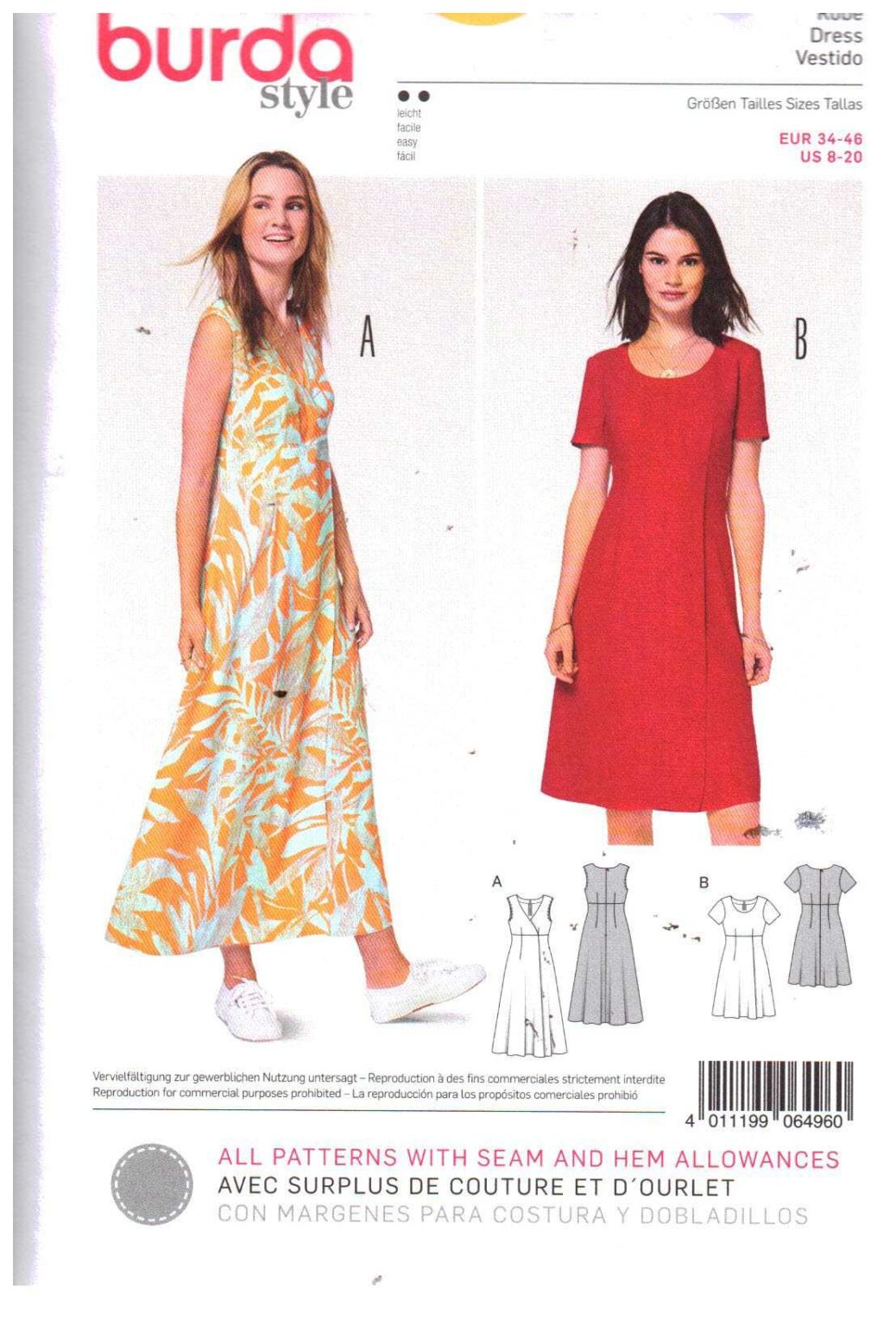 Burda 6496 Dress Size: 8-20 Uncut Sewing Pattern