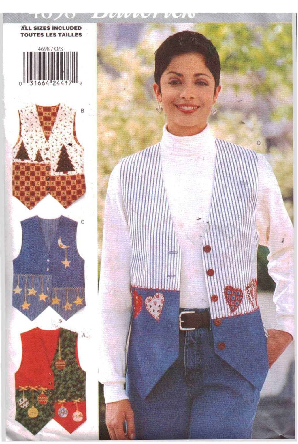 Butterick 4698 Seasonal Vest Size: XS-L Uncut Sewing Pattern