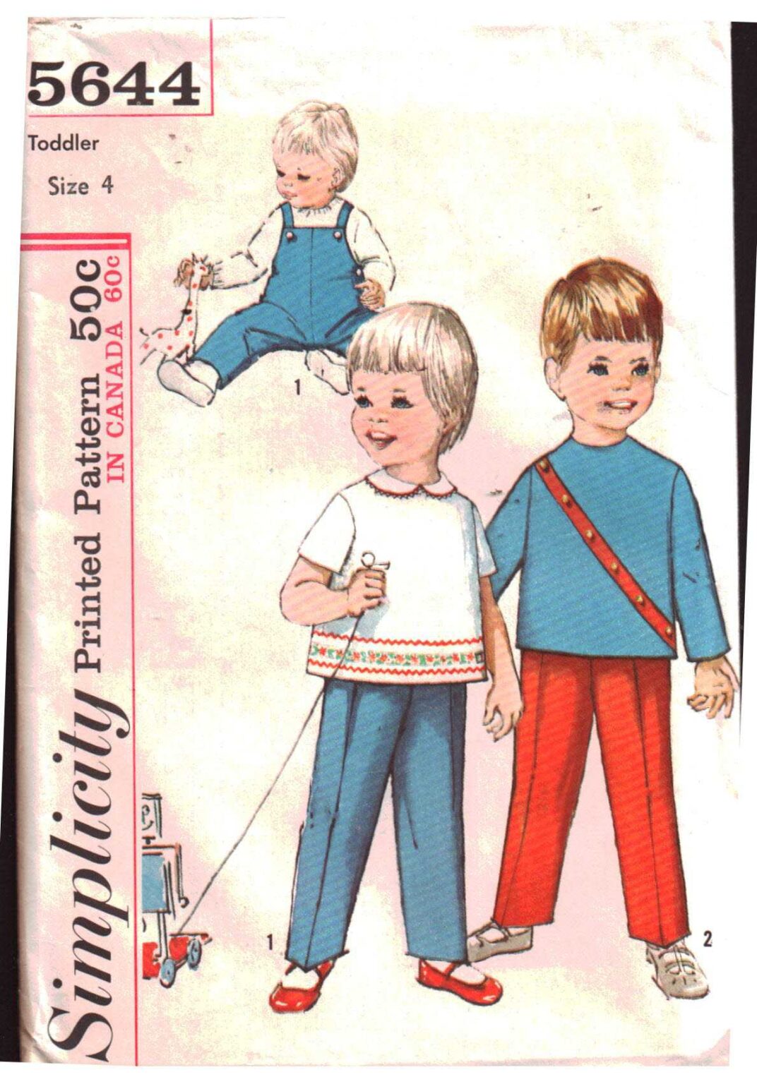Simplicity 5644 Toddler's Overalls, Top Size: 1 or 4 Uncut Sewing Pattern