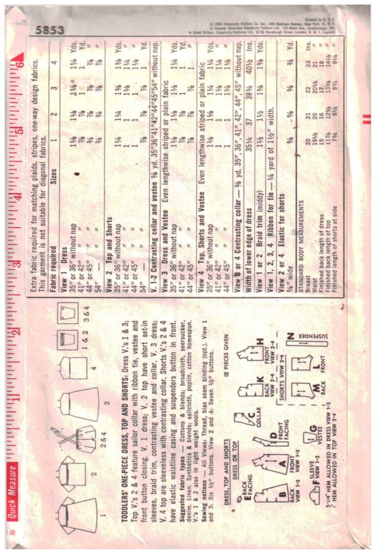 Simplicity 5853 Toddler's Dress, Top, Shorts Size: 1 or 4 Uncut Sewing ...