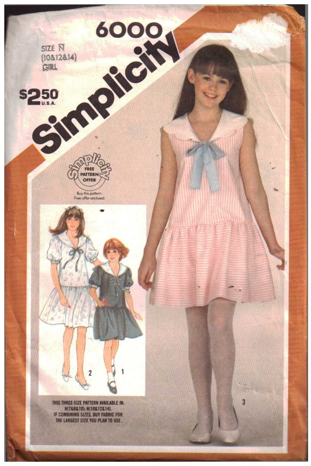 Simplicity 6000 Girl's Dropwaist Dress Size: N 10-12-14 Uncut Sewing ...