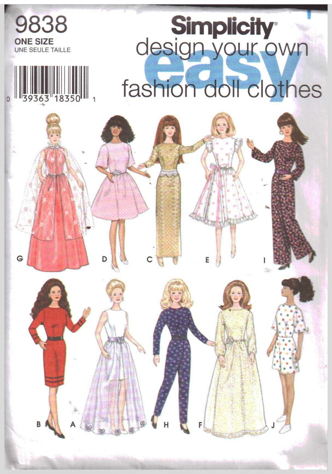 Simplicity 9838 Doll Clothes Size: 11.5" Uncut Sewing Pattern
