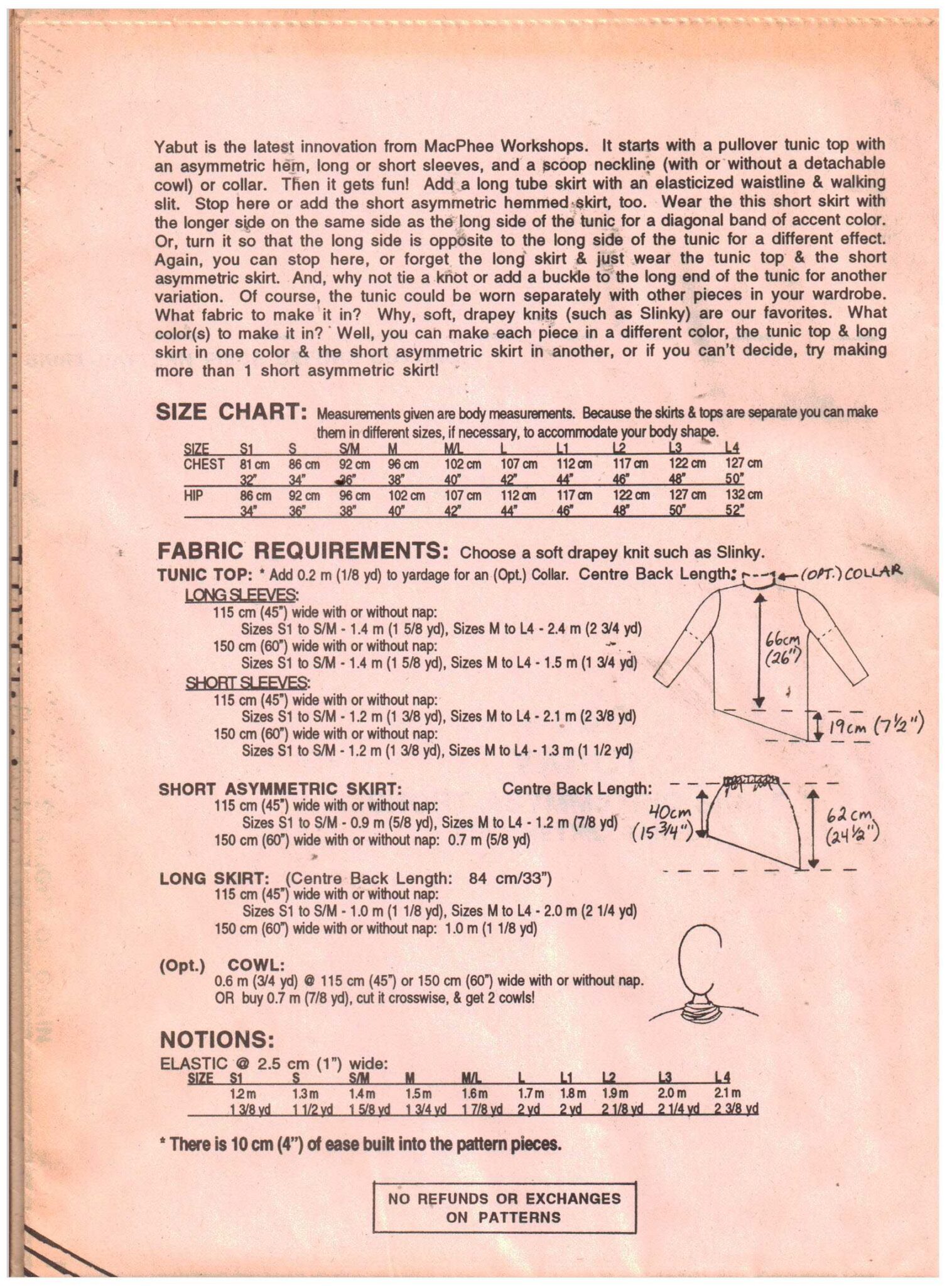 Macphee Patterns 360 Yabut, Tunic, Skirt, Top Size: XS-XL Uncut Sewing Pattern