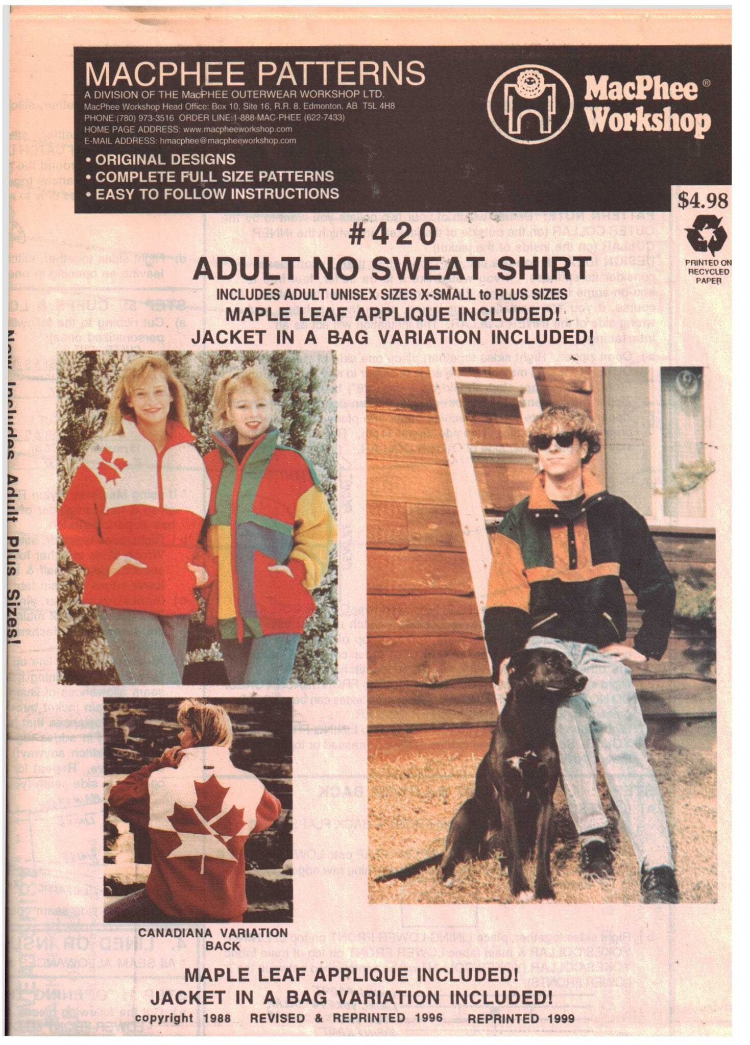 Macphee Patterns 420 Adult No Sweat Shirt Size: XS-XL Uncut Sewing ...