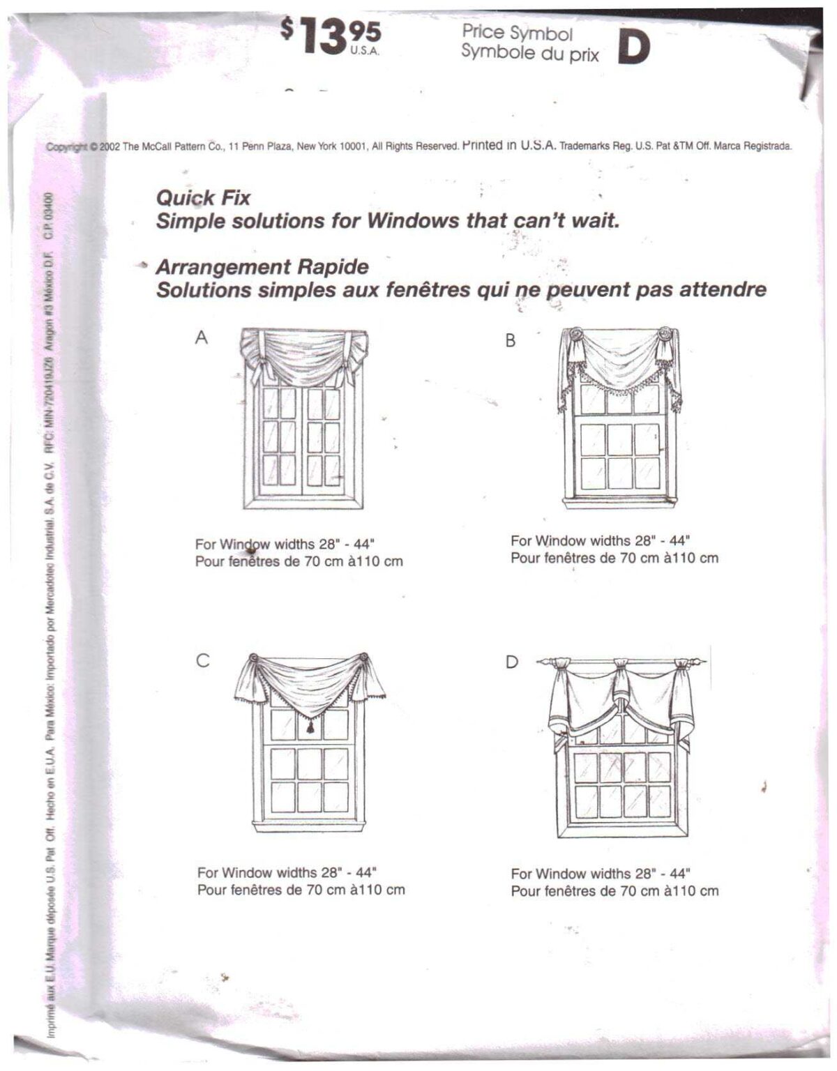 McCall's 3632 Window Treatments Size: One Uncut Sewing Pattern