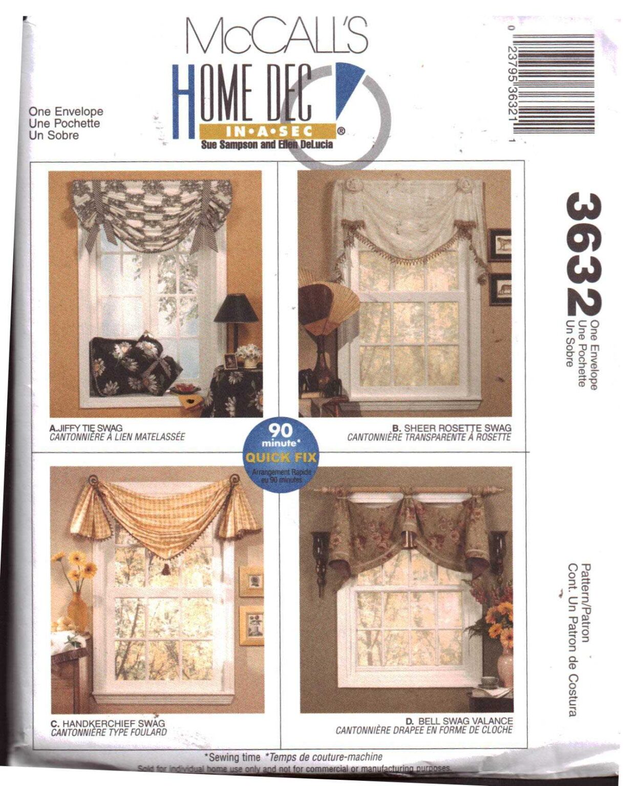 McCall's 3632 Window Treatments Size: One Uncut Sewing Pattern