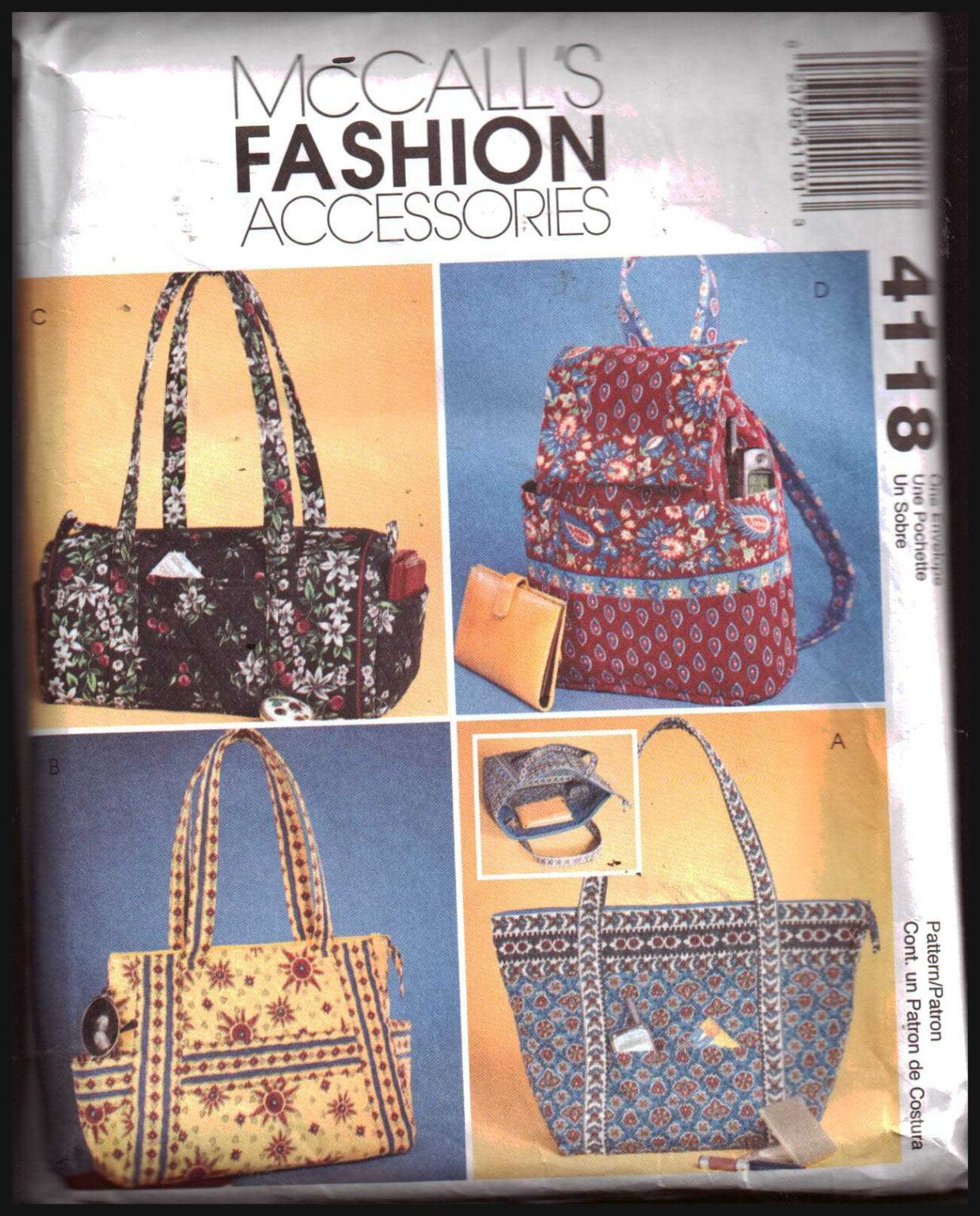 McCall's 4118 Handbags Size: One Used Sewing Pattern