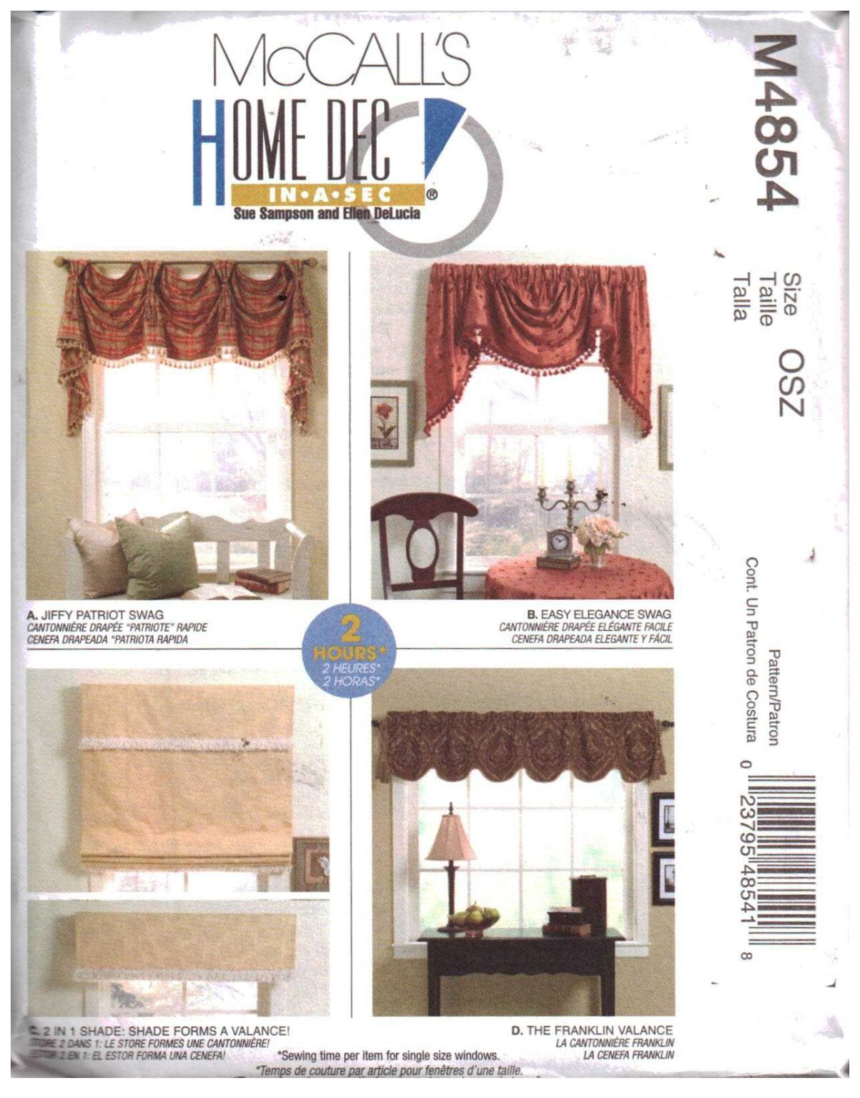 McCall's M4854 Window Treatments Size: One Uncut Sewing Pattern