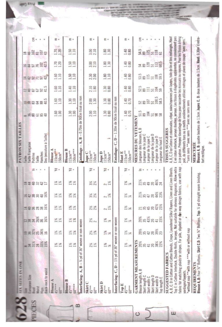 New Look 6628 Tops, Camisole, Skirt Size: A 8-18 Used Sewing Pattern