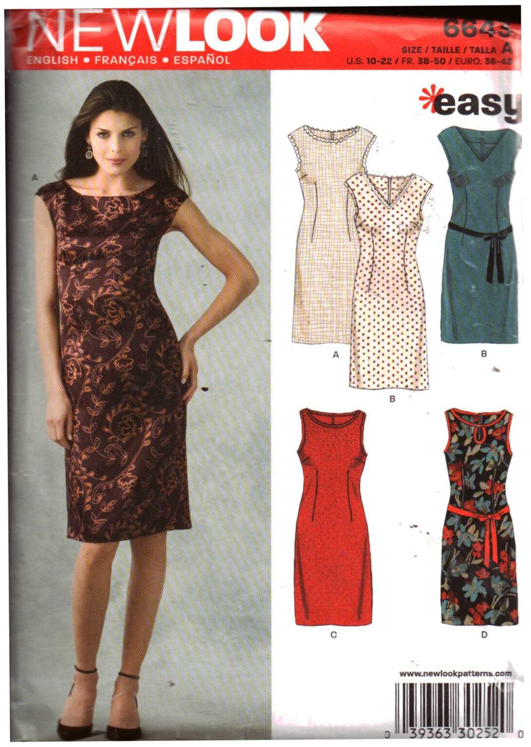 New Look 6643 Dress Size: 10-22 Used Sewing Pattern