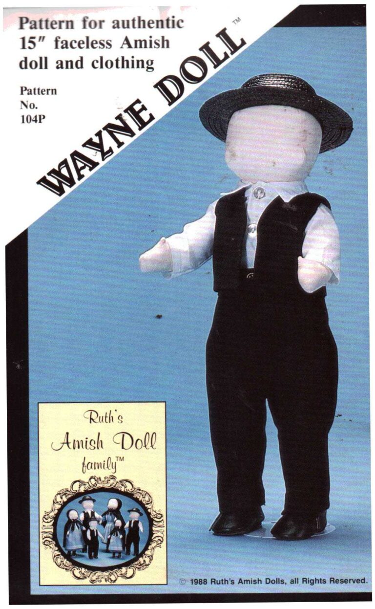 Ruth's Amish Dolls 101P John Doll Size: 18" Uncut Sewing Pattern