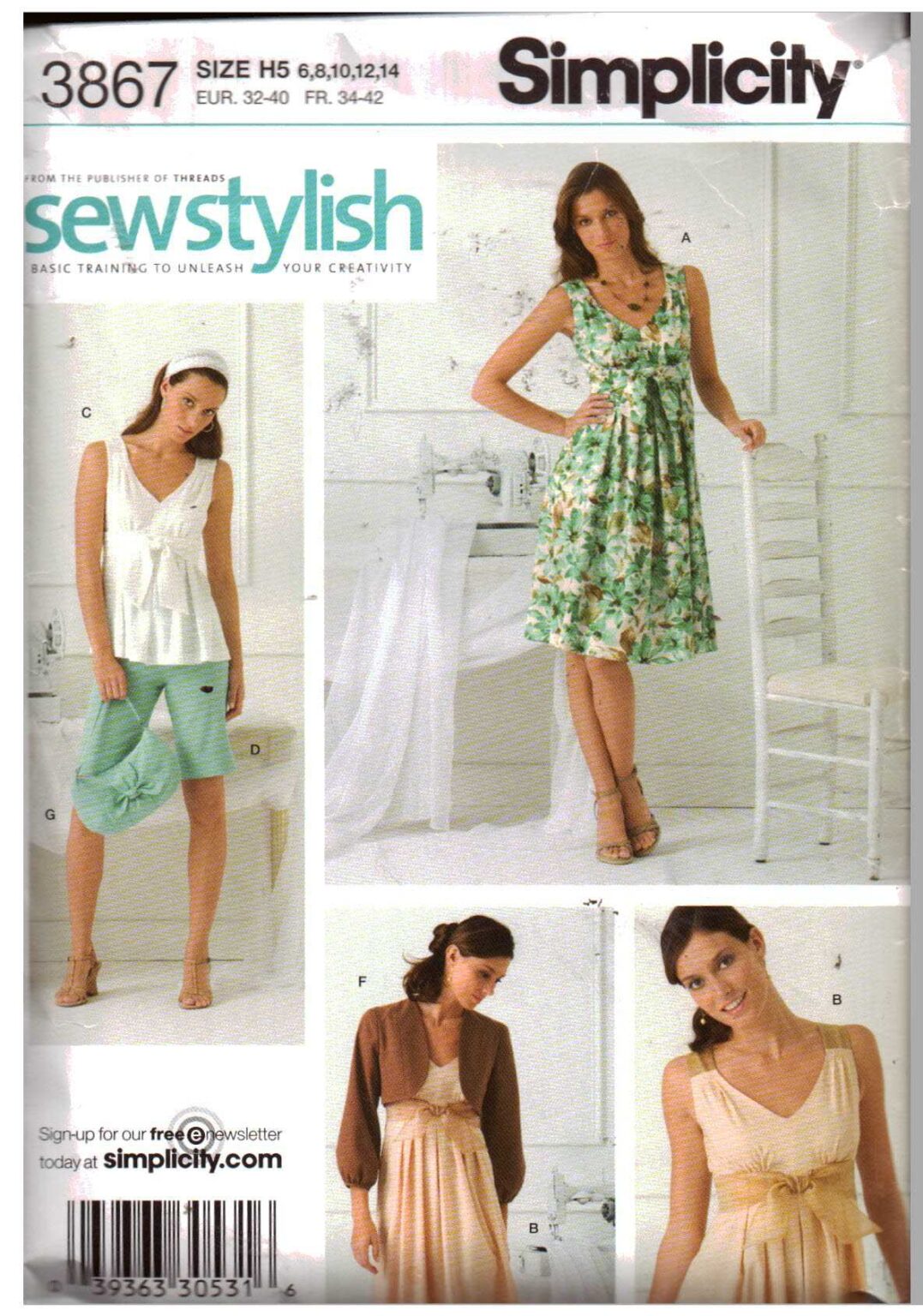 Simplicity 3867 Dress, Top, City Shorts, Jacket, Bag Size: H5 6-8-10-12 ...