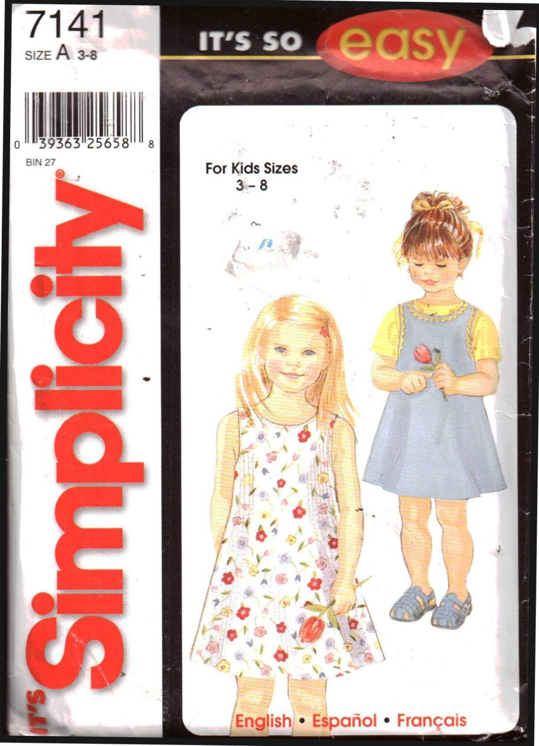 Simplicity 7141 Girls' Dress Size: A 3-8 Used Sewing Pattern
