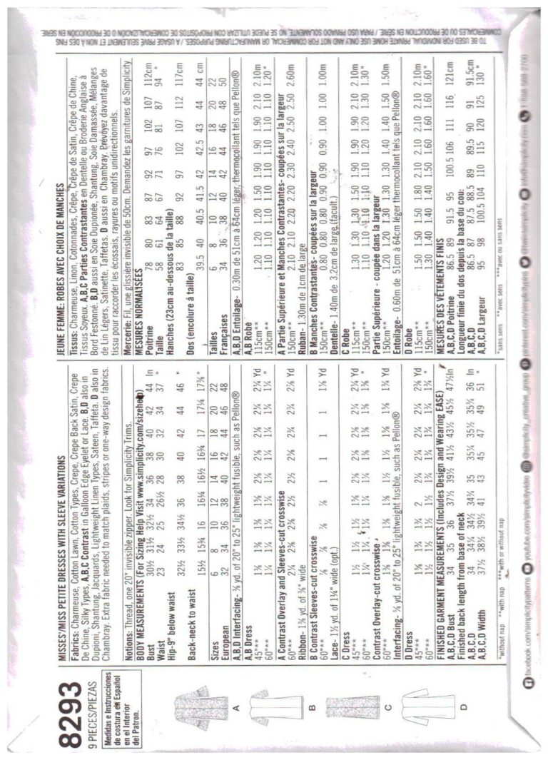 Simplicity 8293 Dress Size: H5 6-14 Used Sewing Pattern