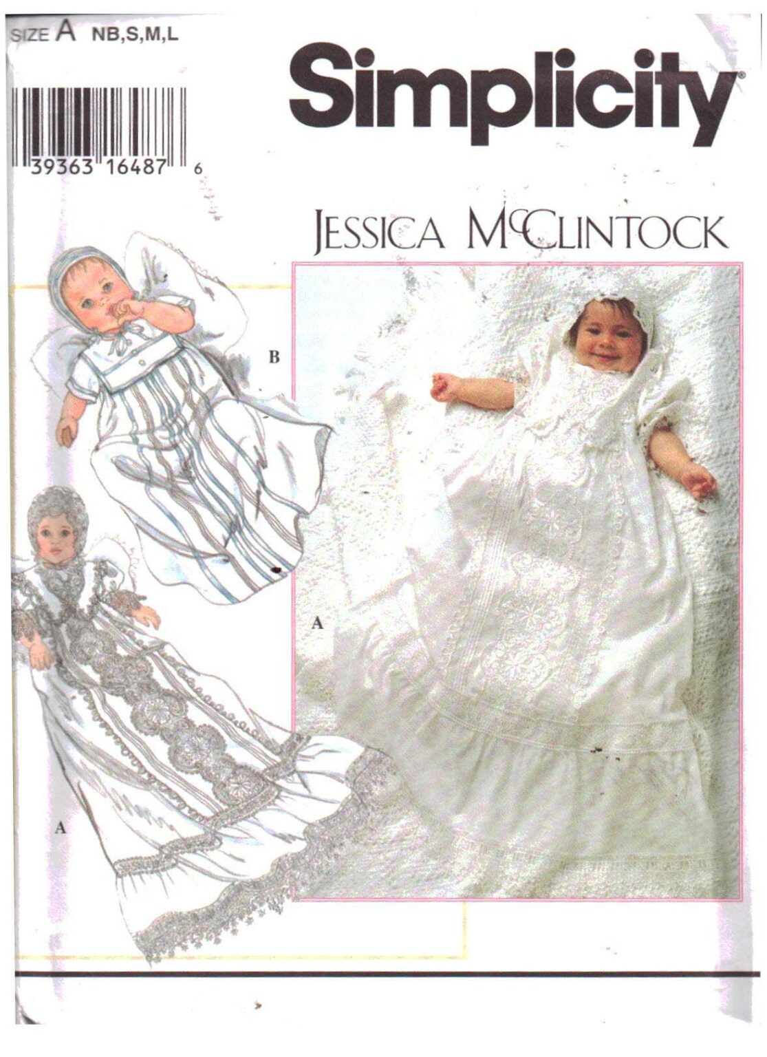 Simplicity 9378 Christening Gowns, Slips, Bonnet by Jessica McClintock Size: A NB-S-M-L Uncut ...