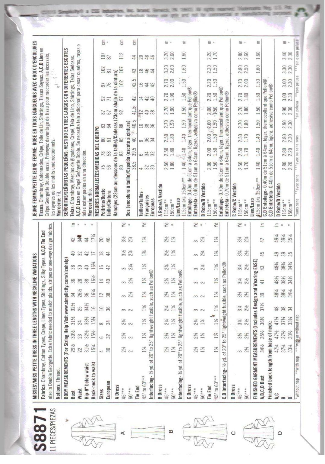 Simplicity S8871 Dress Size: D5 4-12 Uncut Sewing Pattern