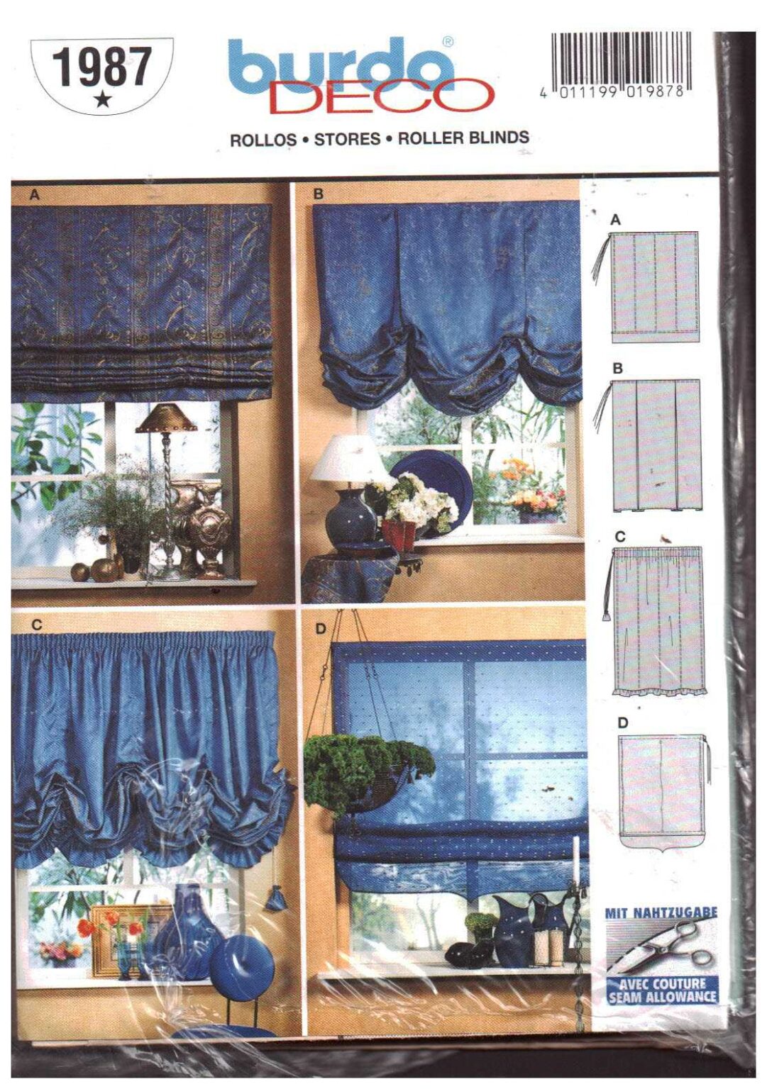 Burda 1987 Window Treatments Size: One Uncut Sewing Pattern