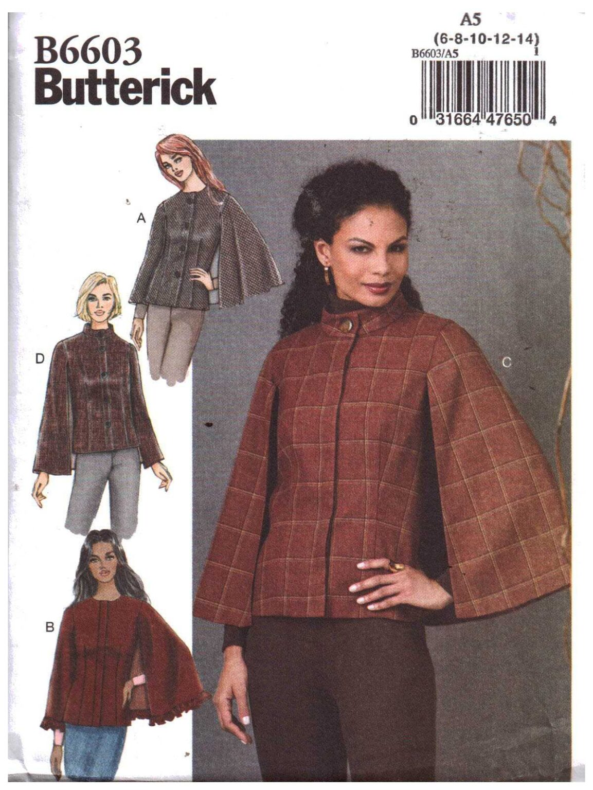 Butterick B6603 Cape Size: A5 6-14 Uncut Sewing Pattern