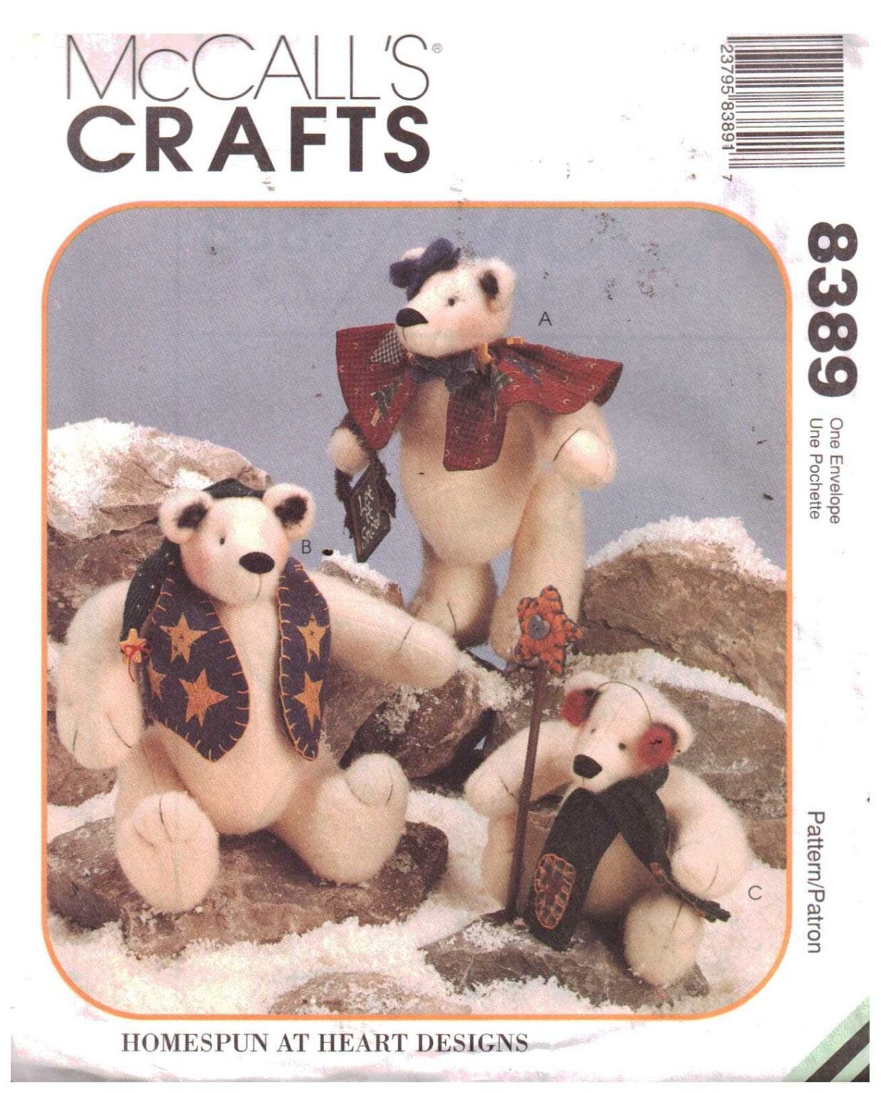 McCall's 8389 Snow Bearies Size: One Uncut Sewing Pattern