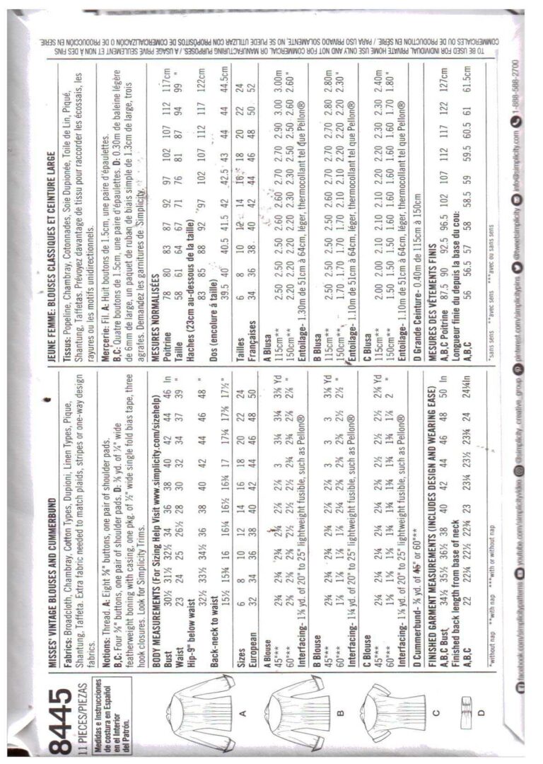 Simplicity 8445 Blouses, Cummerbund 1950's Size: H5 6-14 Uncut Sewing ...
