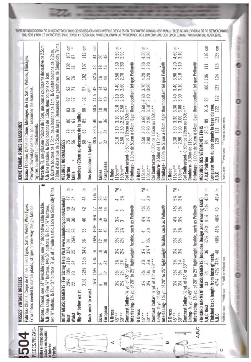 Simplicity 8504 Dress 1930's Size: D5 4-12 Uncut Sewing Pattern