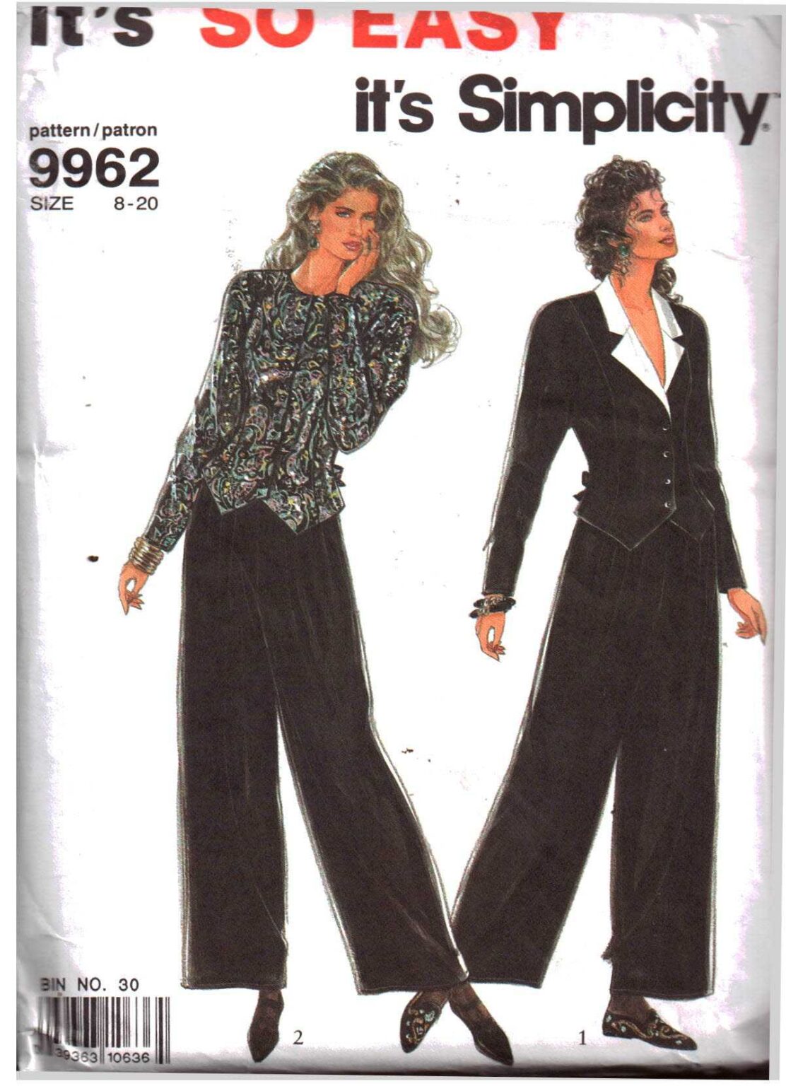 Simplicity 9962 Tops, Pants Size: 8-20 Used Sewing Pattern