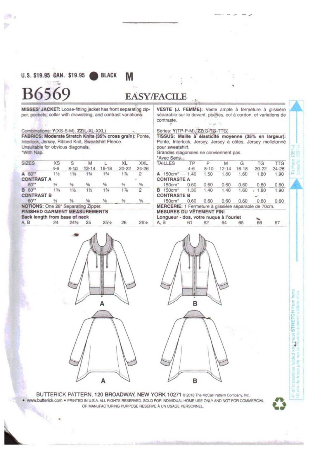 Butterick B6569 Jacket by Katherine Tilton Size: Y XS-S-M Uncut Sewing ...