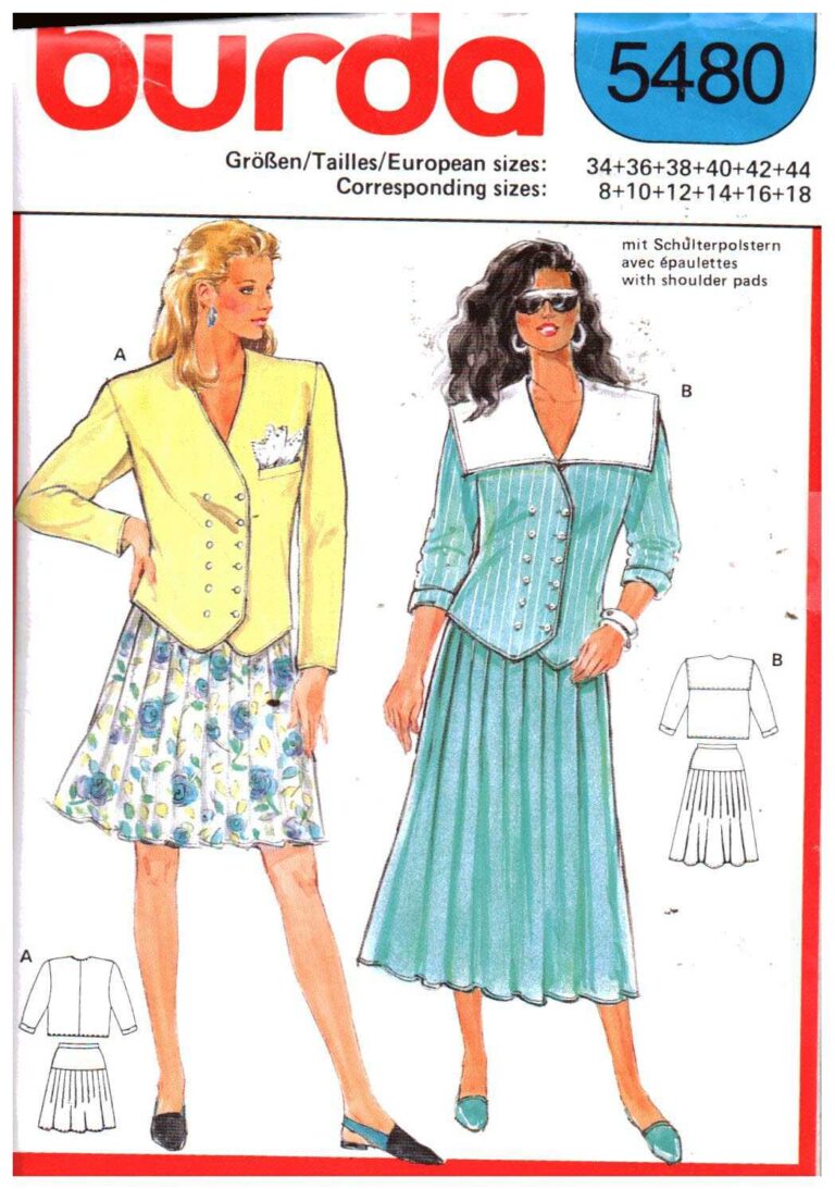 Burda 5480 Skirt, Jacket Size: 8-18 Uncut Sewing Pattern