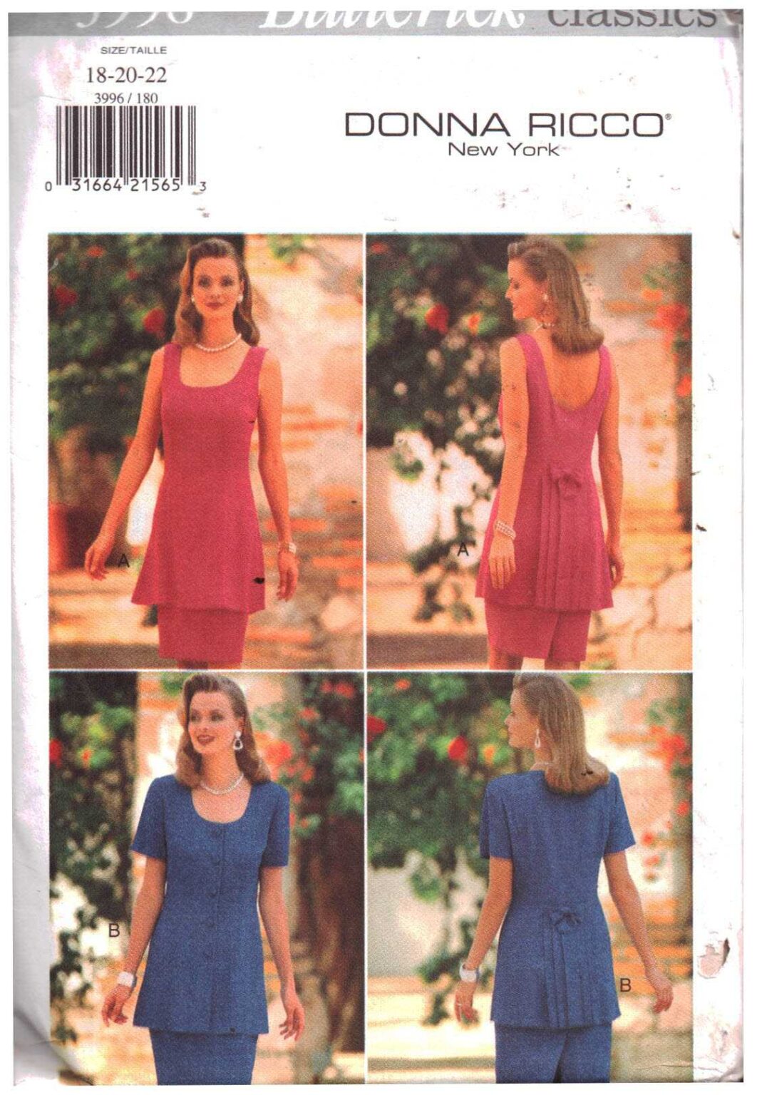 Butterick 3996 Tunic, Skirt by Donna Ricco Size: 18-20-22 Uncut Sewing ...
