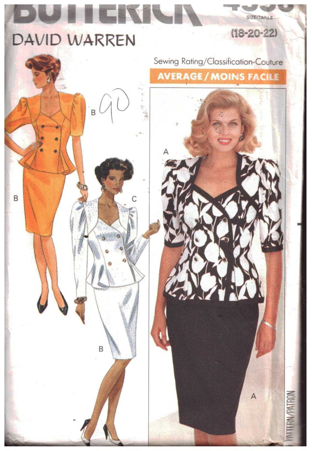 Butterick 4556 Suit - Top, Skirt by David Warren Size: 18-20-22 Uncut ...