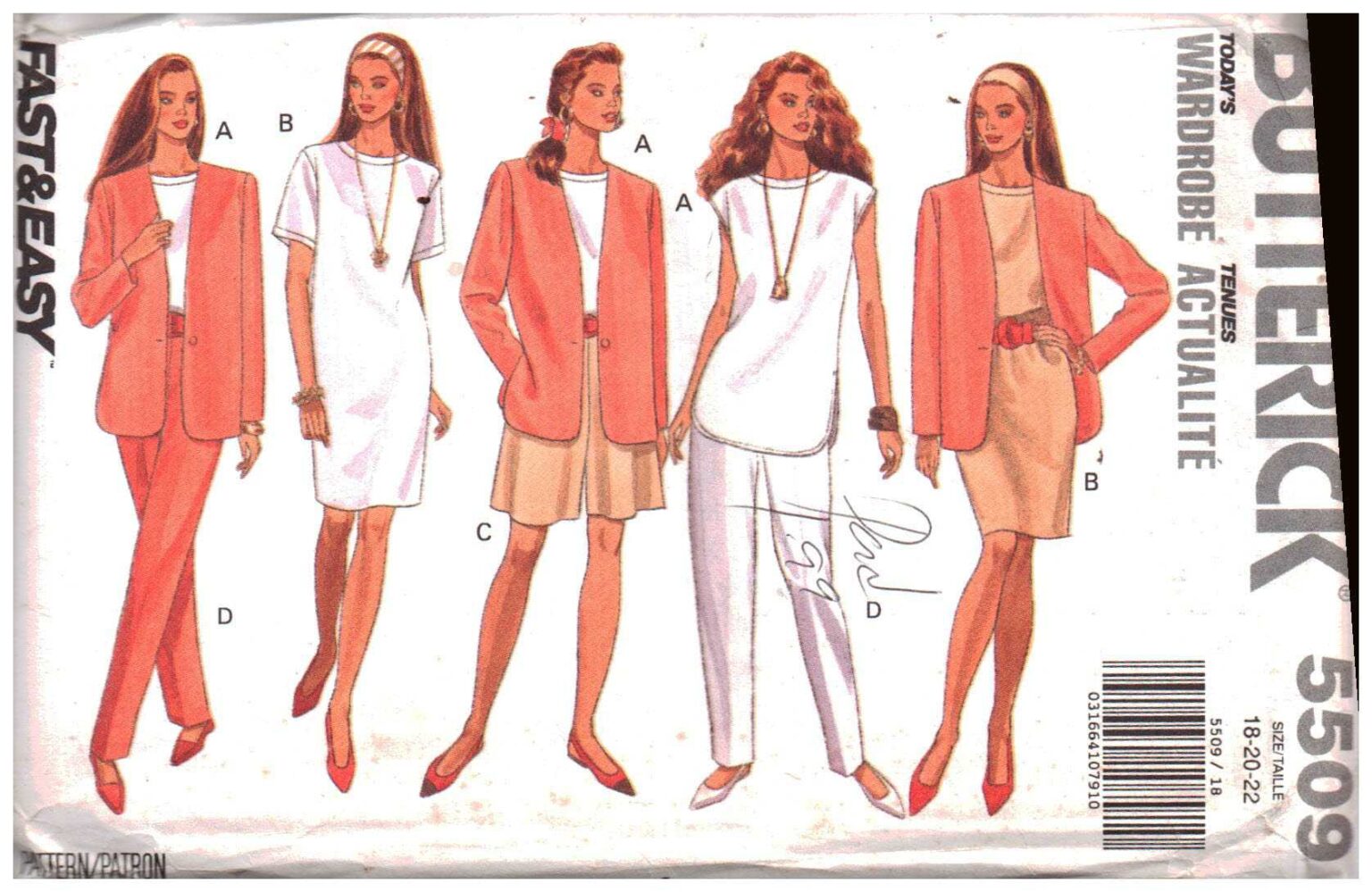 Butterick 5509 Jacket, Top, Dress, Shorts, Pants Size: 18-20-22 Uncut ...