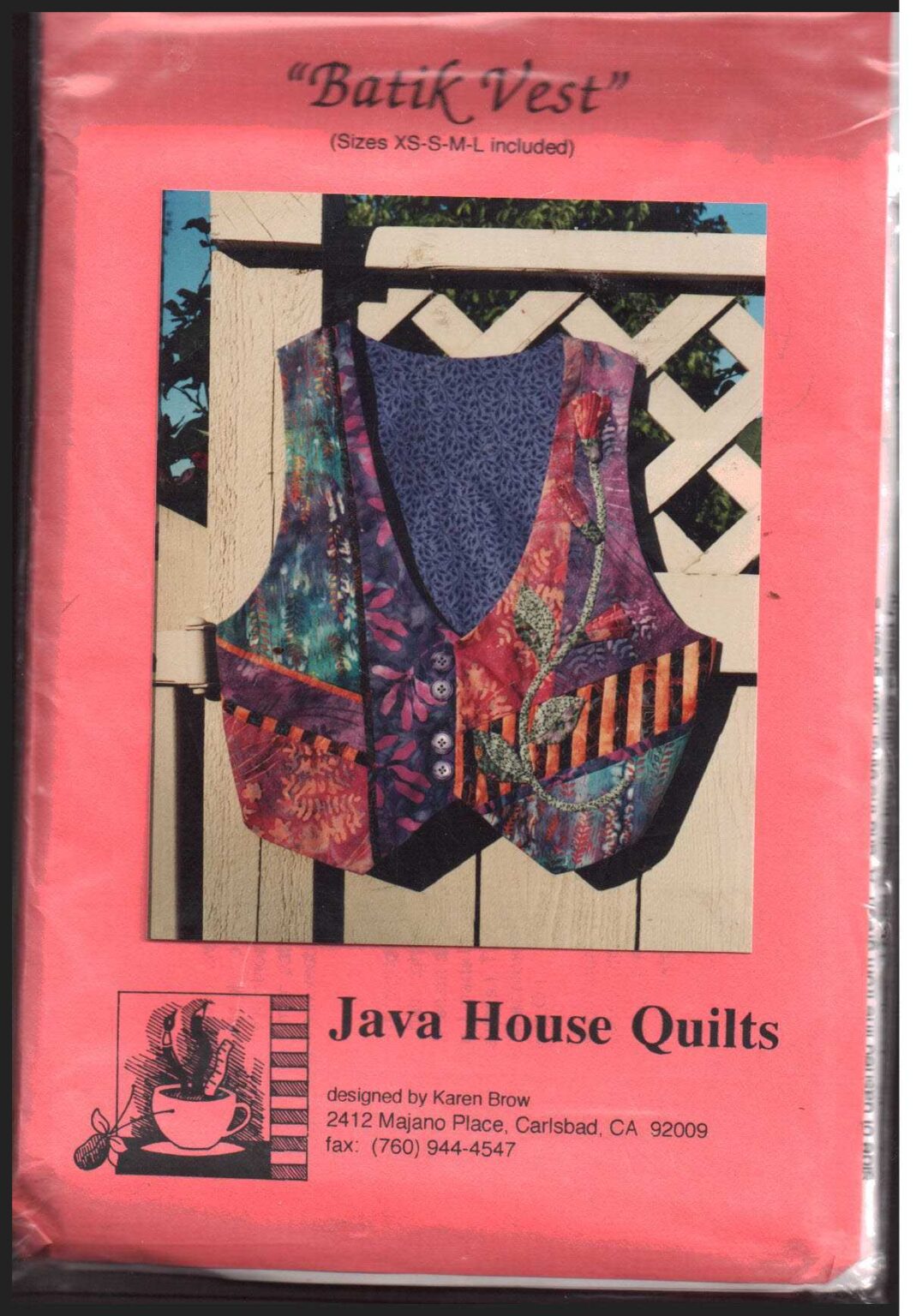 Java House Quilts Batik Vest Size: All Uncut Sewing Pattern