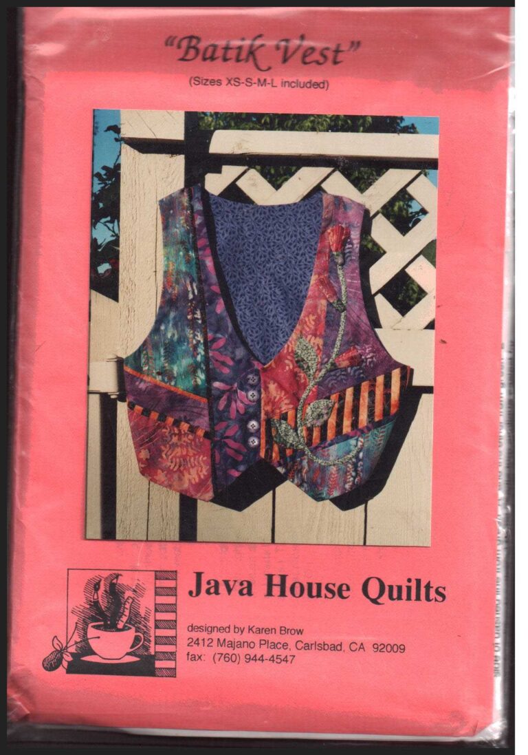 Java House Quilts Batik Vest Size: All Uncut Sewing Pattern