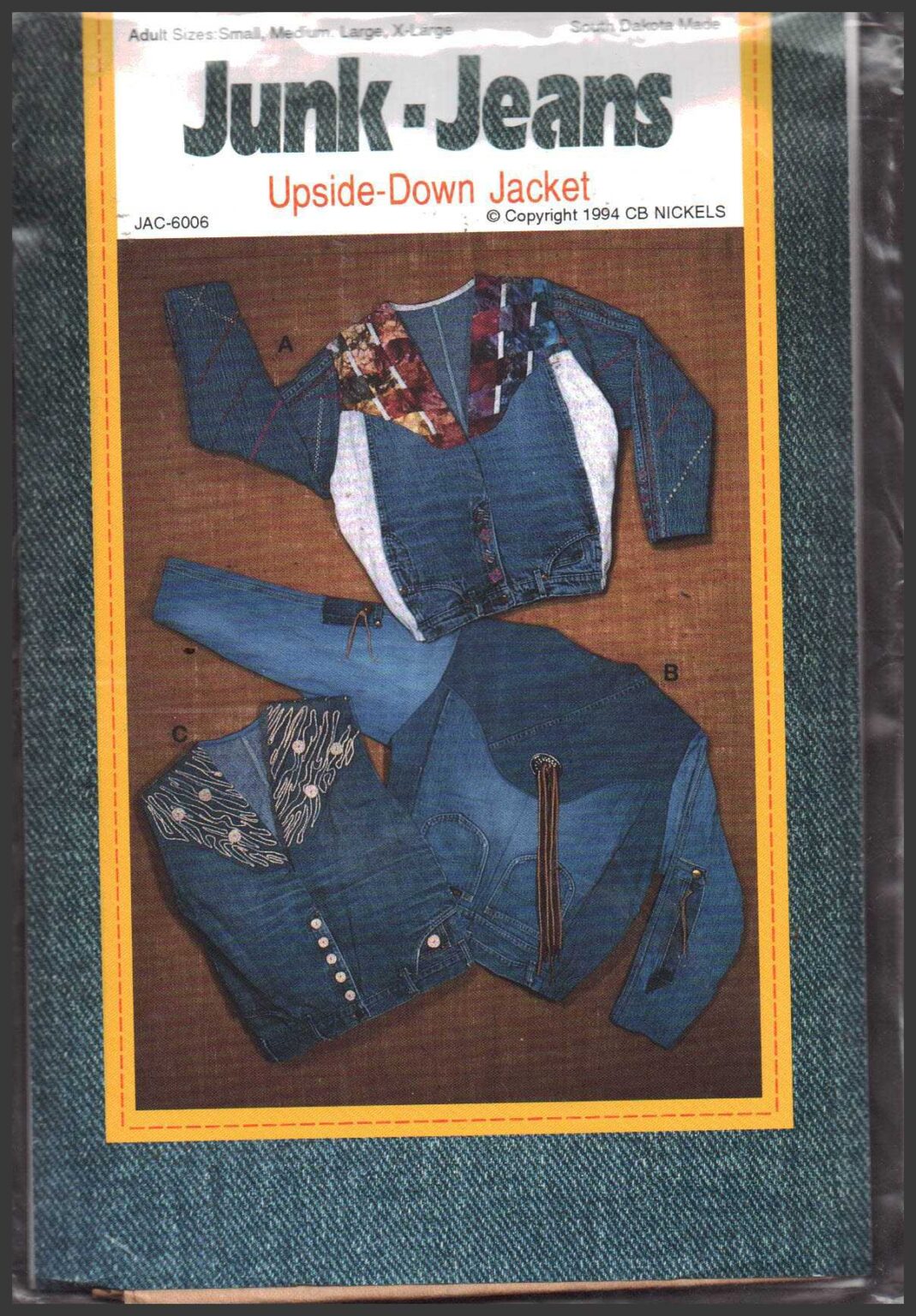 Junk Jeans JAC-6006 Upsaide-Down Jacket Size: All Uncut Sewing Pattern