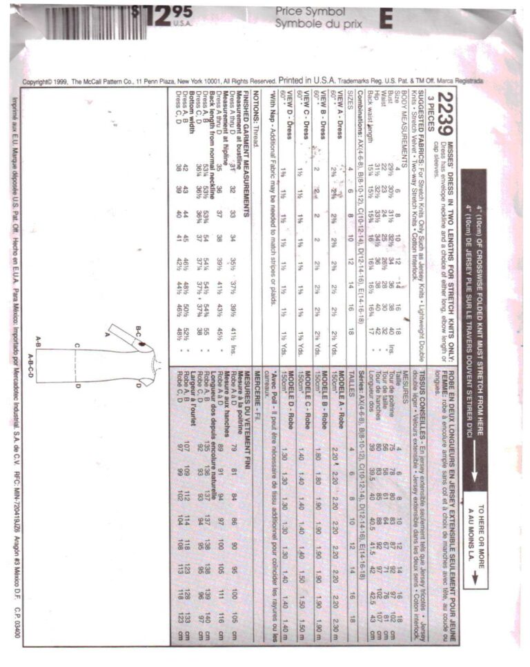 McCall's 2239 Dress Size: AX 4-6-8 Uncut Sewing Pattern