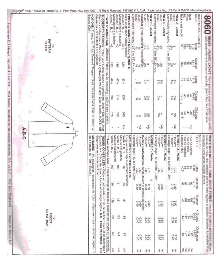 McCall's 8060 Jacket by Palmer Pletsch Size: 20-22 Uncut Sewing Pattern