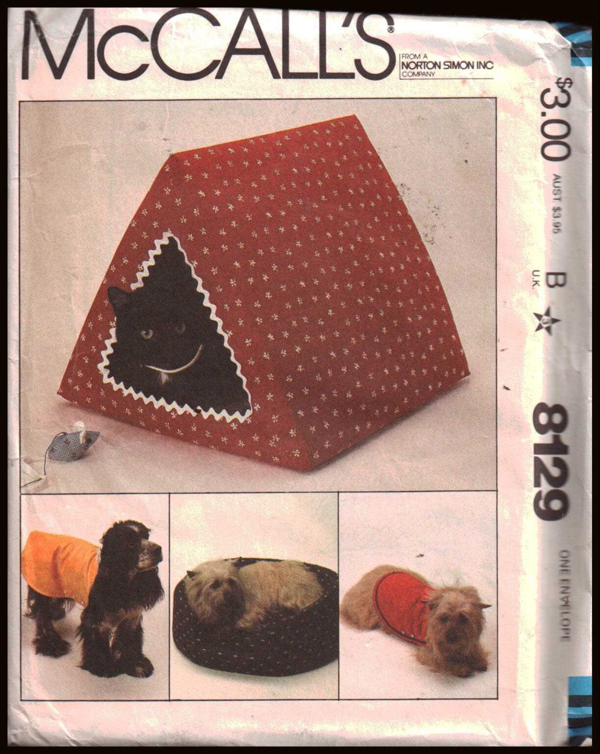 McCall's 8129 Pet House, Toy Mouse, Dog Coat Size: One Uncut Sewing Pattern