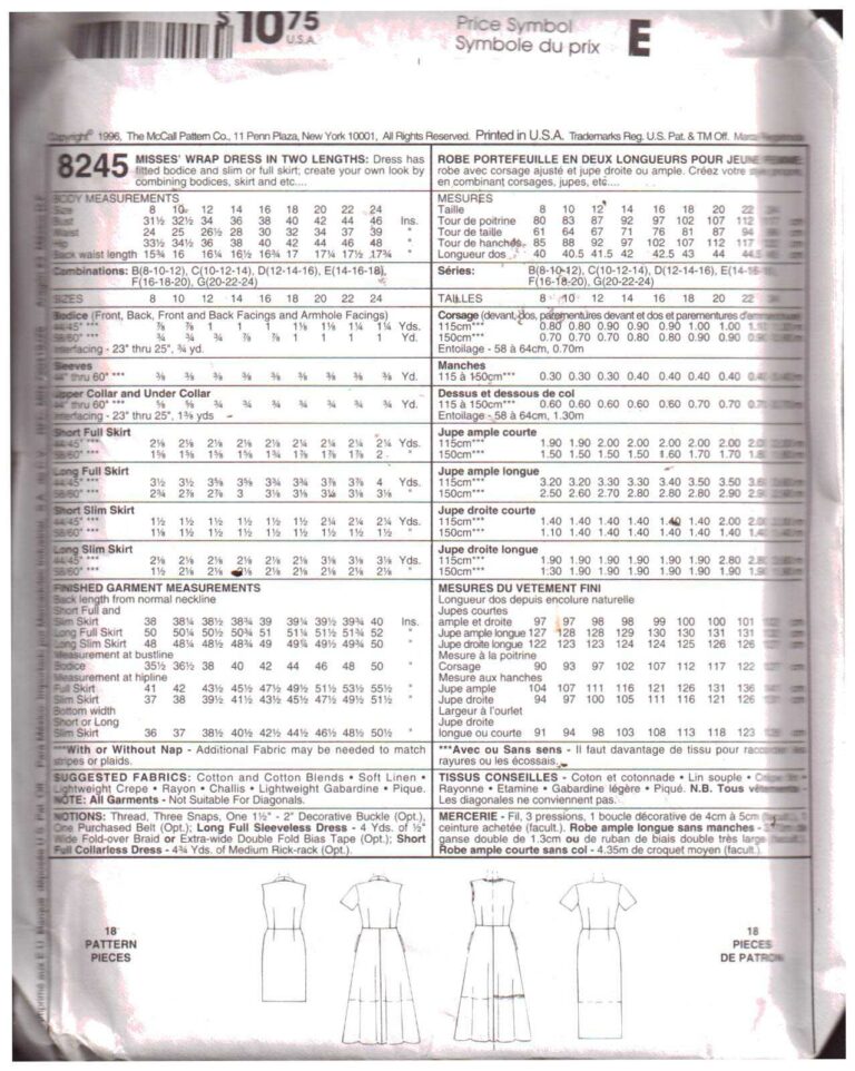 McCall's 8245 Dress Size: G 20-22-24 Uncut Sewing Pattern