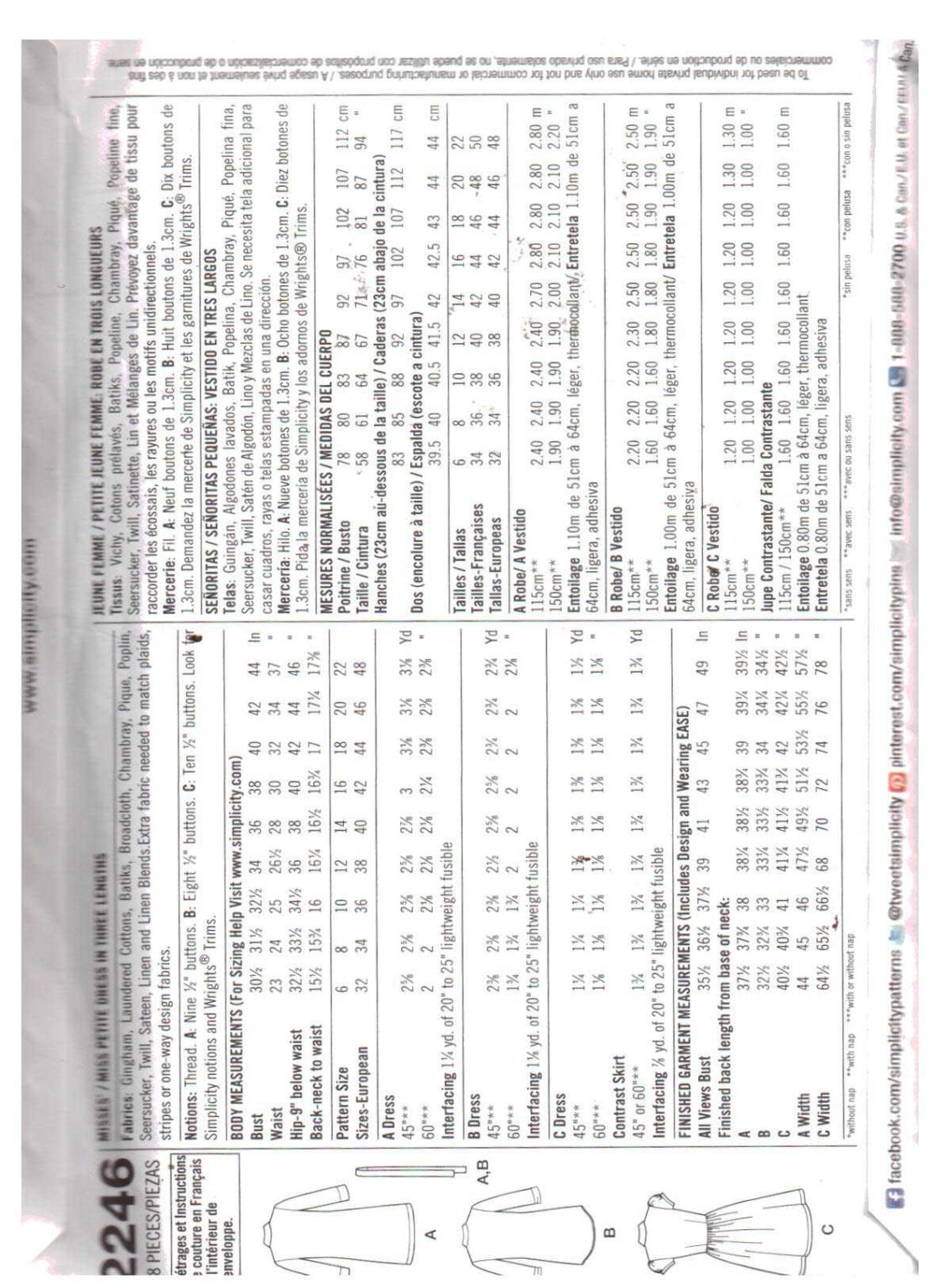 Simplicity 2246 Dress in three lengths Size: R5 14-22 Uncut Sewing Pattern