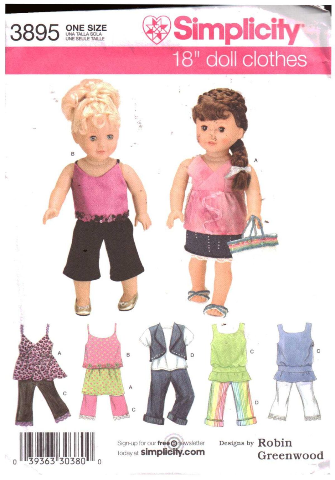Simplicity 3895 Doll Clothes Size: 18" Used Sewing Pattern