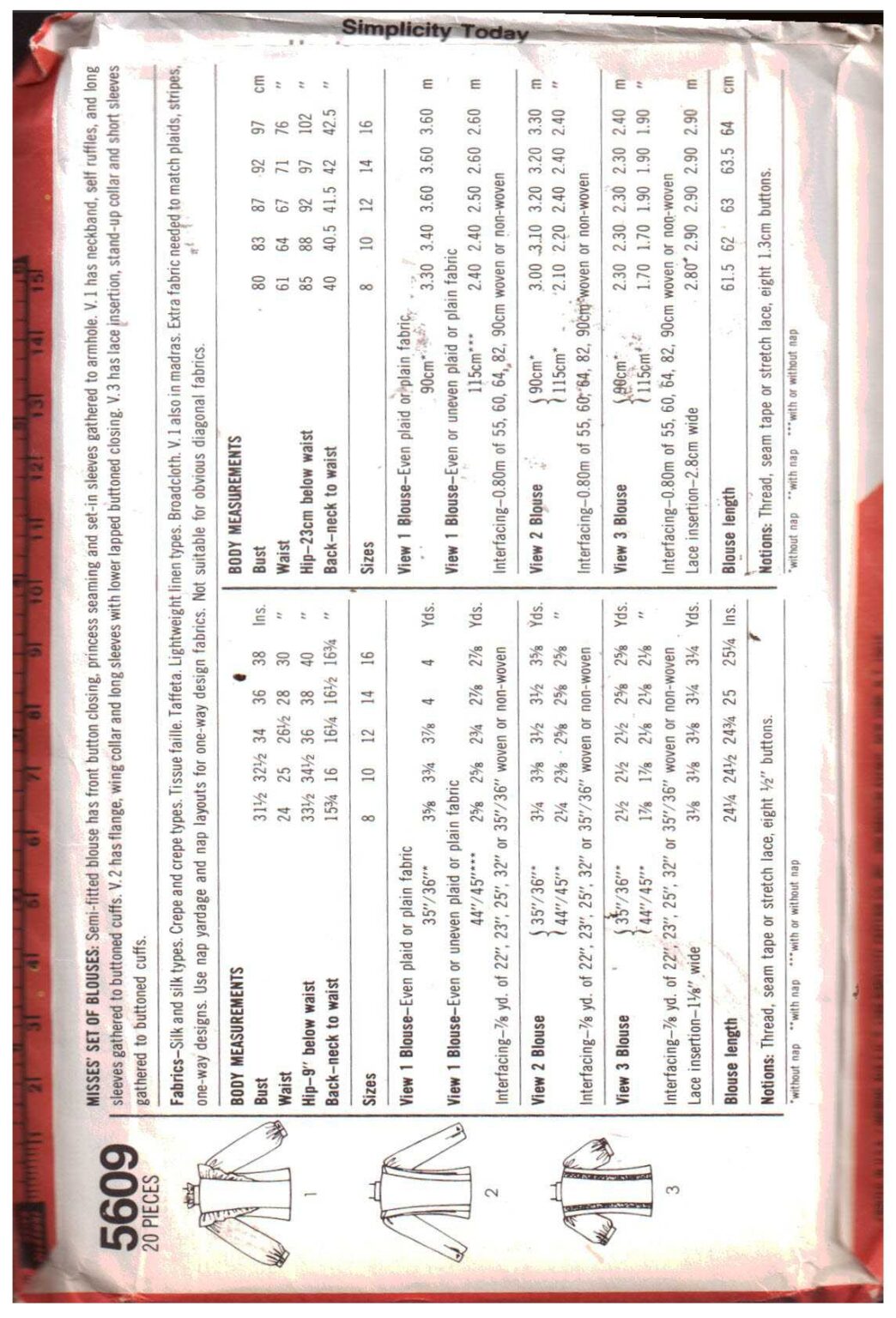 Simplicity 5609 Blouses Size: 10 Uncut Sewing Pattern