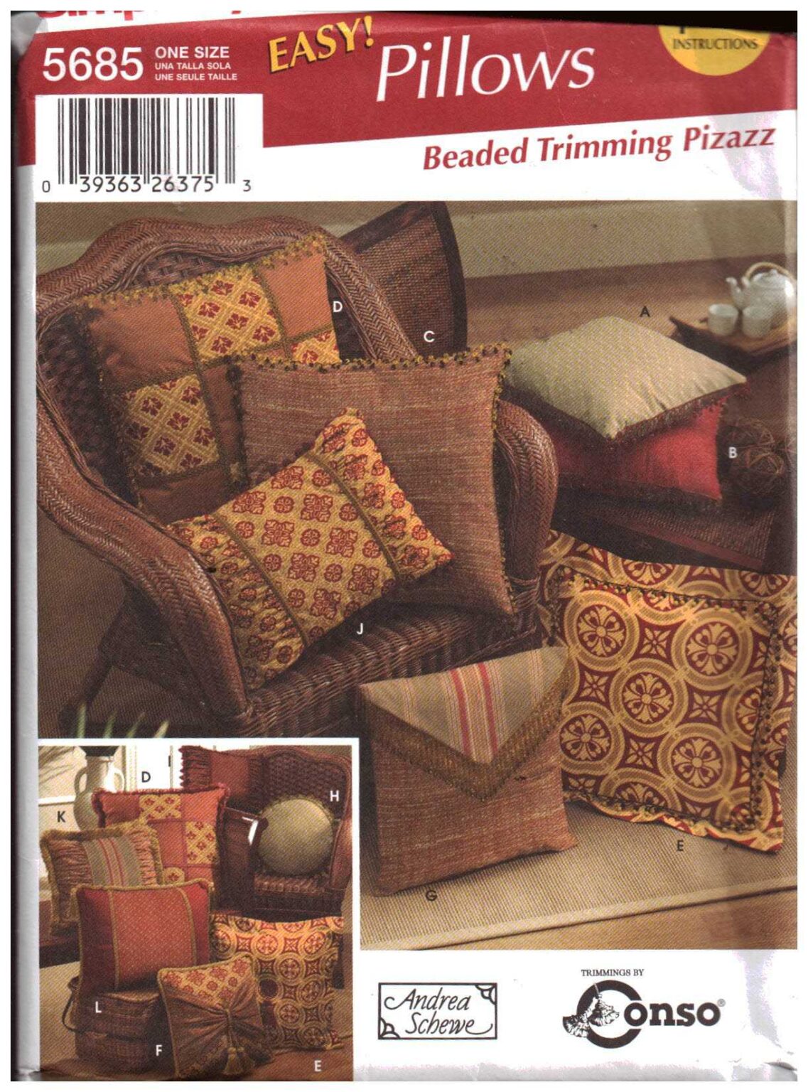 Simplicity 5685 Cushions, Beaded Trimming Size: One Uncut Sewing Pattern