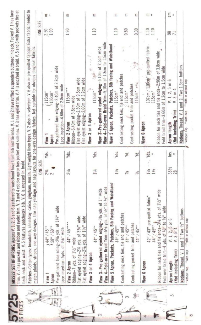 Simplicity 5725 Aprons Size: One Uncut Sewing Pattern