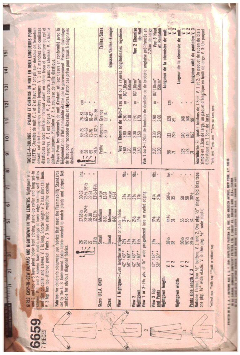 Simplicity 6659 Girl's Pajamas, Nightgown Size: 7 Uncut Sewing Pattern
