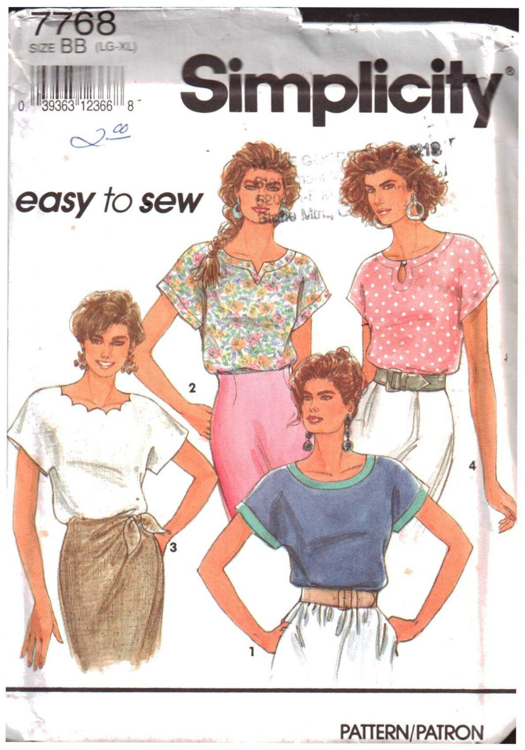 Simplicity 7768 Tops Size: BB L-XL Uncut Sewing Pattern