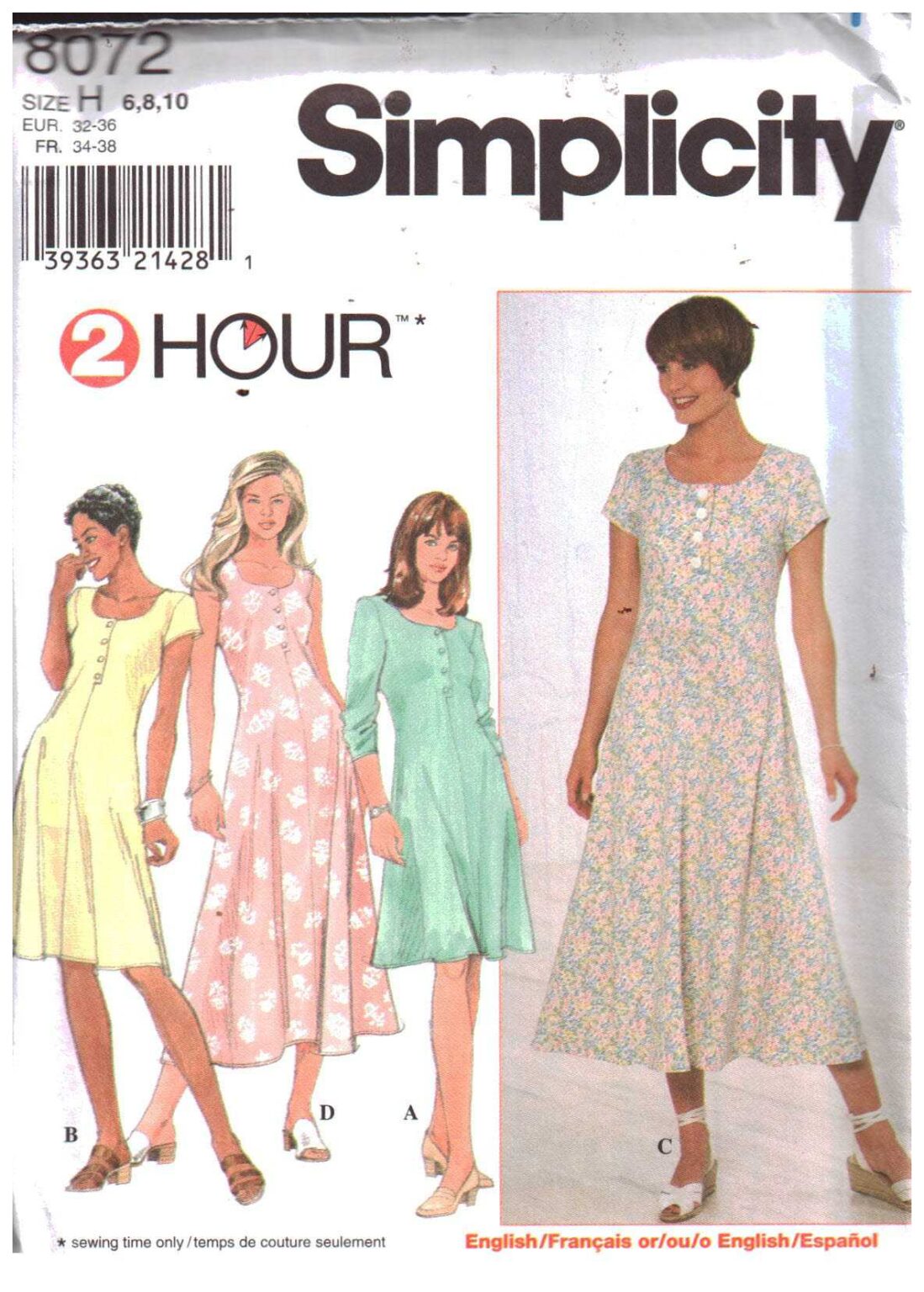 Simplicity 8072 Dress Size: H 6-8-10 Uncut Sewing Pattern