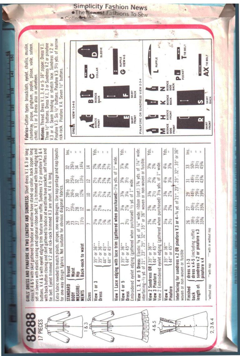 Simplicity 8288 Girl's Dress, Pinafore Size: 10 Used Sewing Pattern